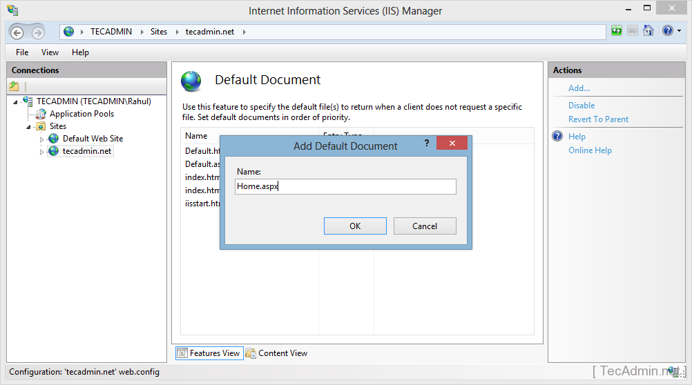 How To Set Default Document In IIS TecAdmin